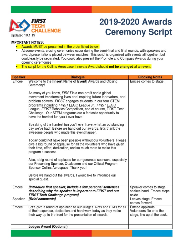 Awards Ceremony Script | PDF | Science, Technology, Engineering, And ...