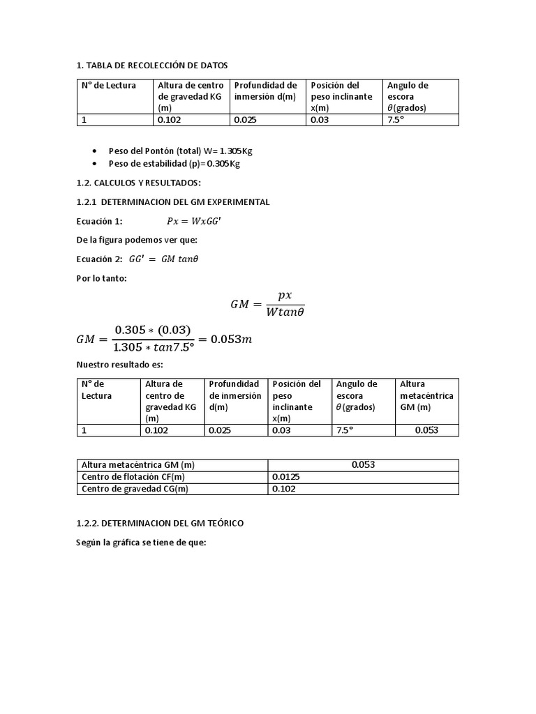 Informe Metacentro y 1 | PDF | Física | Enseñanza de matemática