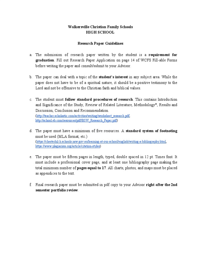 Christian High School Research Paper Guidelines | PDF