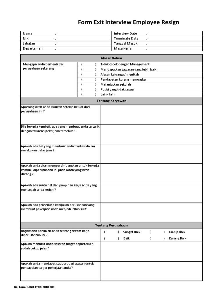 Contoh Form Exit Interview | PDF