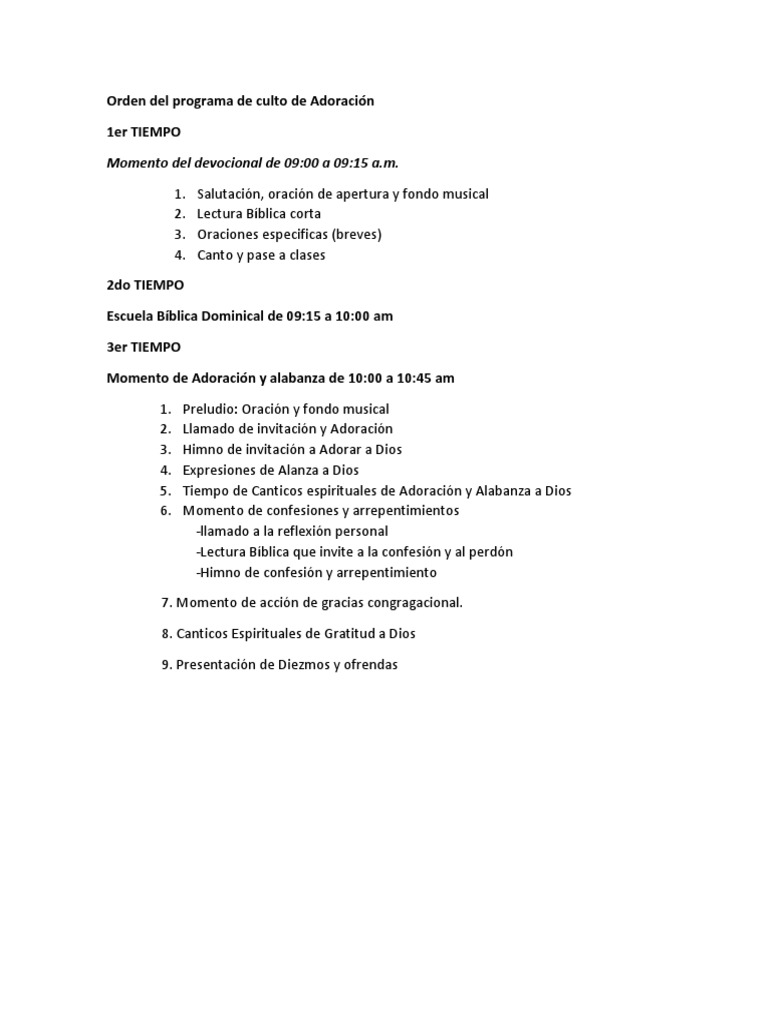 Orden Del Programa de Culto de Adoración | PDF