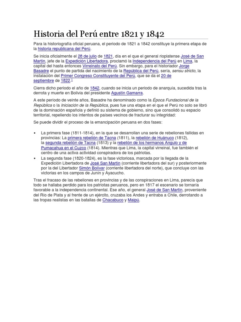 Historia Del Perú Entre 1821 y 1842 | PDF | Perú | Conflicto armado