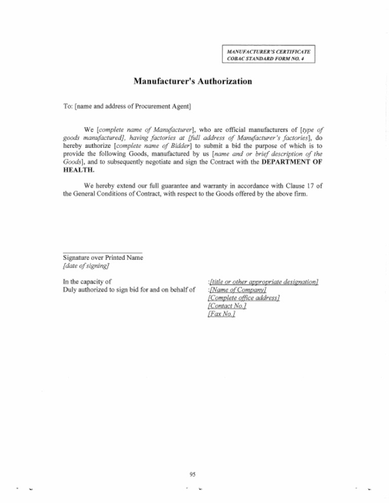 Manufacturer's Authorization Form From Department of Health | PDF