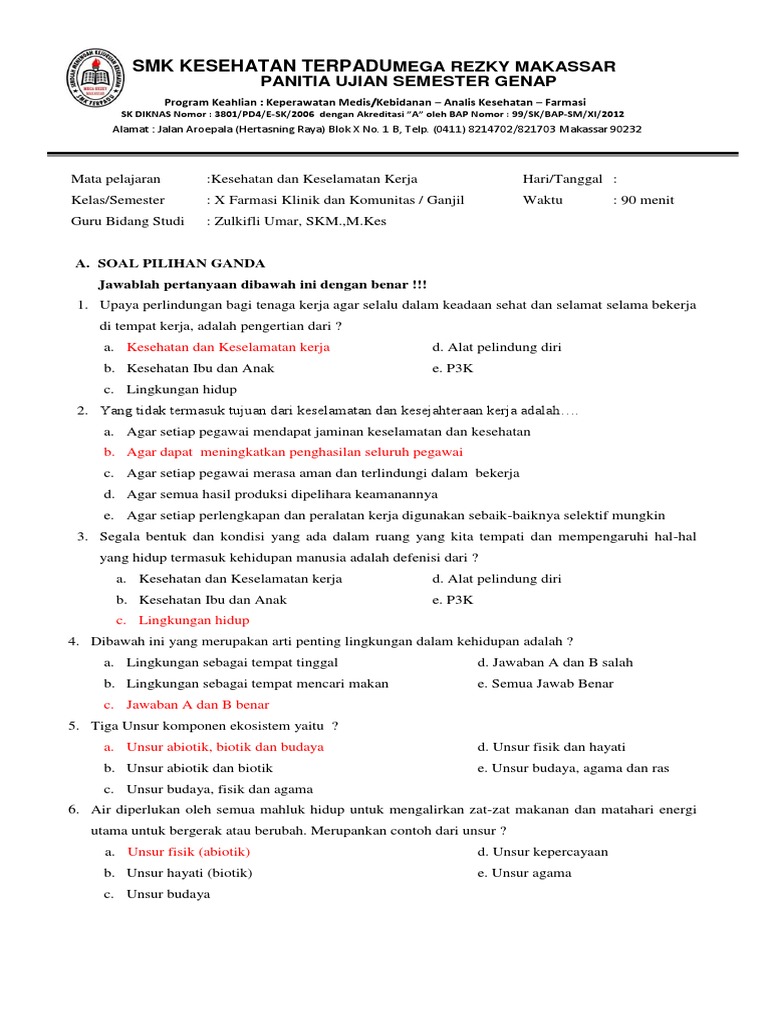 Soal K3LH Farmasi Baru | PDF