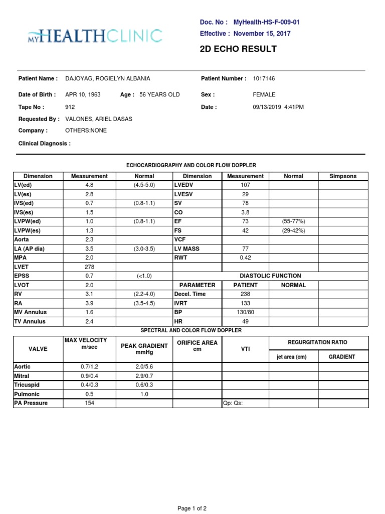 Echo 20190914164646458 | PDF | Heart Valve | Ventricle (Heart)