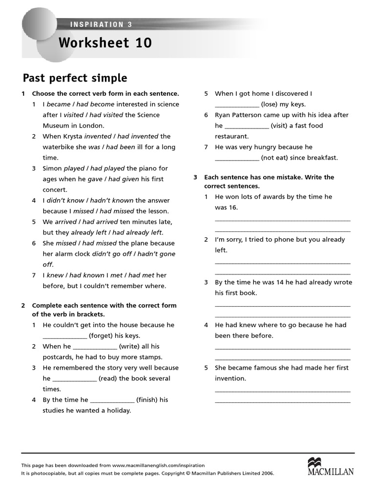 Past Perfect - Worksheet PDF | PDF