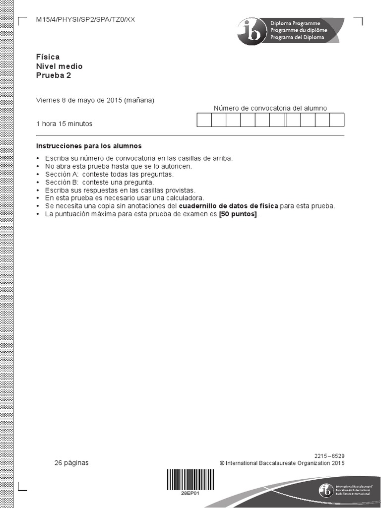 Physics - Paper - 2 - TZ2 - SL - Spanish (M15) PDF | PDF | Resistor ...