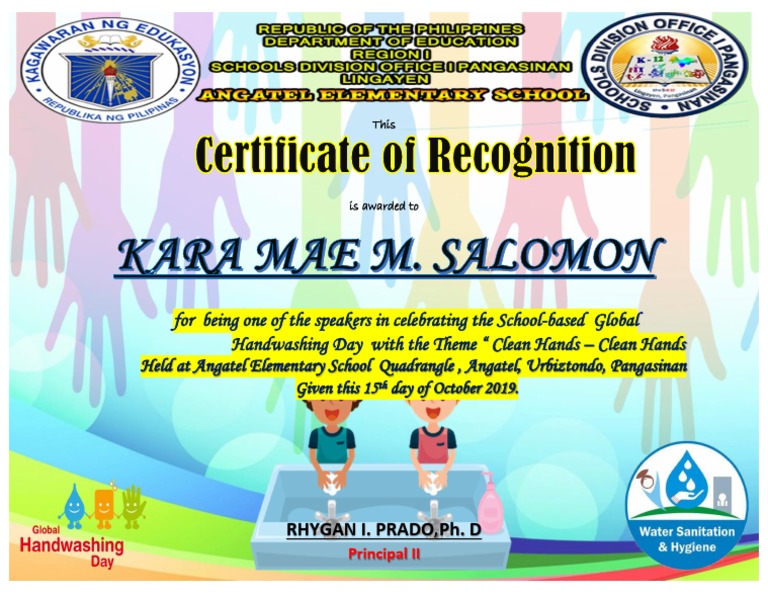 Certificate Global Handwashing