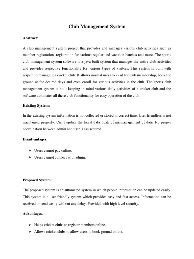 Cricket Club Management System Overview | PDF | Games & Activities ...