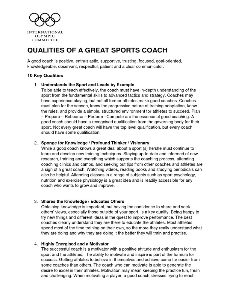Qualities of A Coach | PDF | Motivation | Motivational