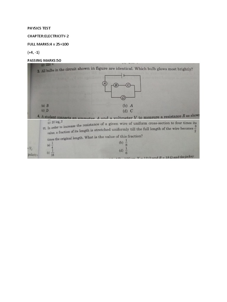 Electricity Test: Physics Exam Guide | PDF