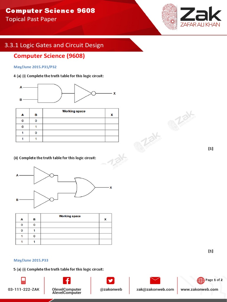 Logic Gates: Past Exam Practice | PDF | Computers