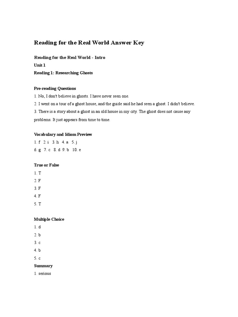 Reading For The Real World Intro Answer Key | PDF | Credit Card