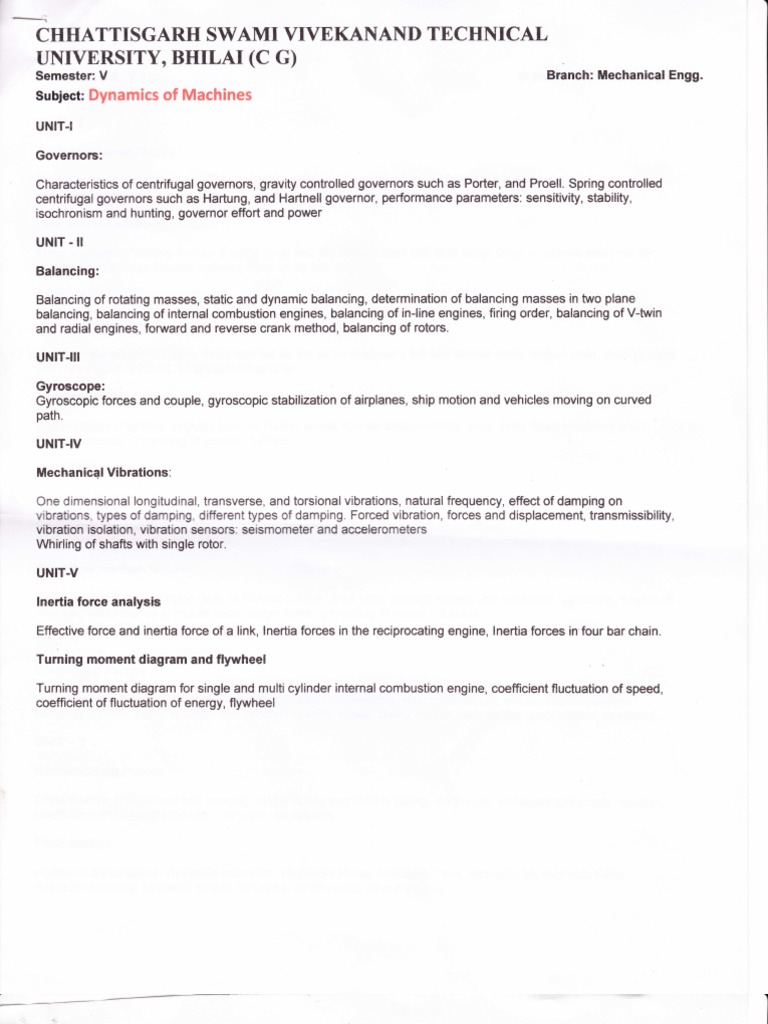 Mech 5th Sem DOM Qpaper Shashi | PDF | Rotation Around A Fixed Axis | Gyroscope