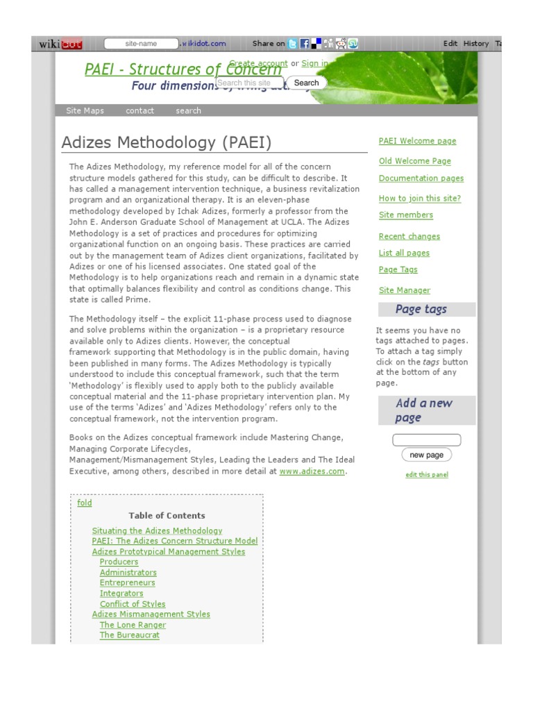 Adizes Methodology (PAEI) - PAEI - Structures of Concern PDF | PDF
