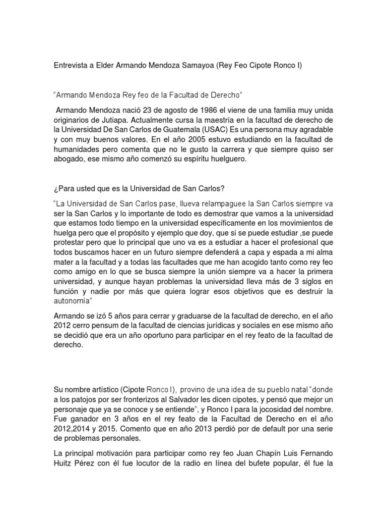Entrevista a Armando Mendoza, Rey Feo USAC | PDF