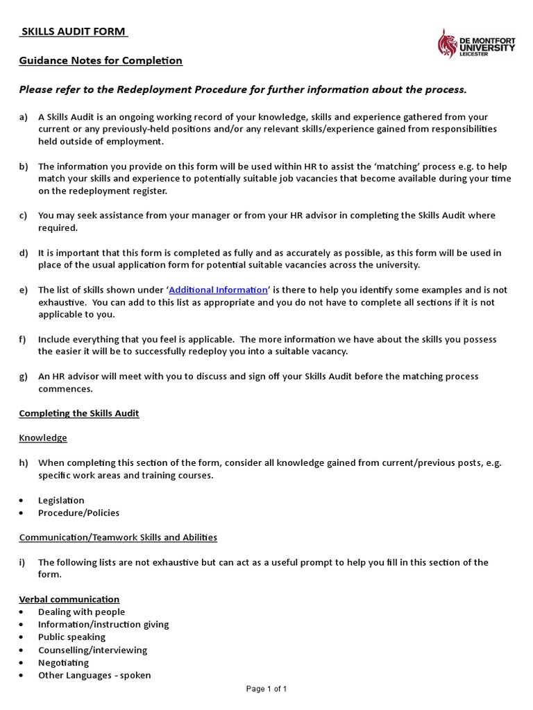 Skills Audit Form | PDF | Employment | Information