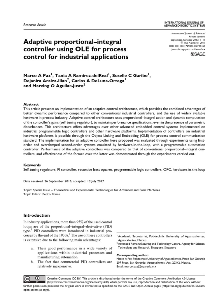 Adaptive Proportional-Integral Controller Using OL PDF | PDF | Control Theory | Programmable ...