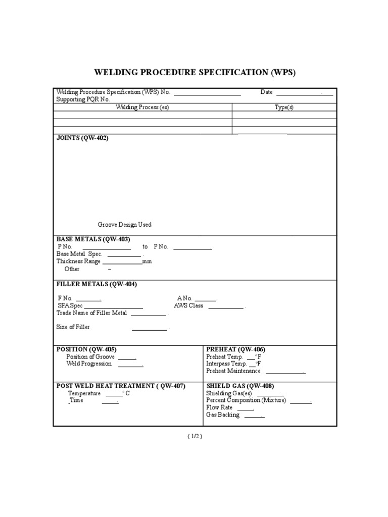 Welding Procedure Specification (WPS) : JOINTS (QW-402) | PDF | Welding ...