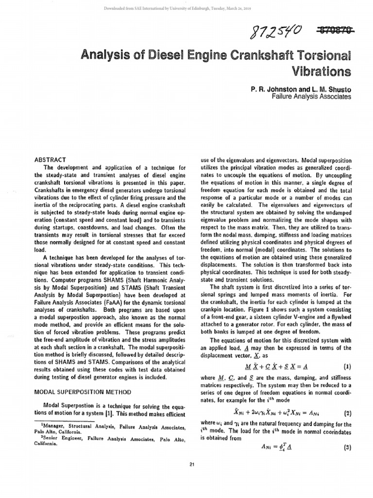SAE Torsoinal Vibration Paper | PDF | Normal Mode | Eigenvalues And ...