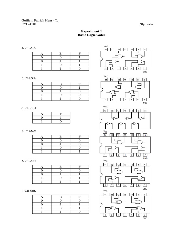 Experiment 1 Basic Logic Gates | PDF
