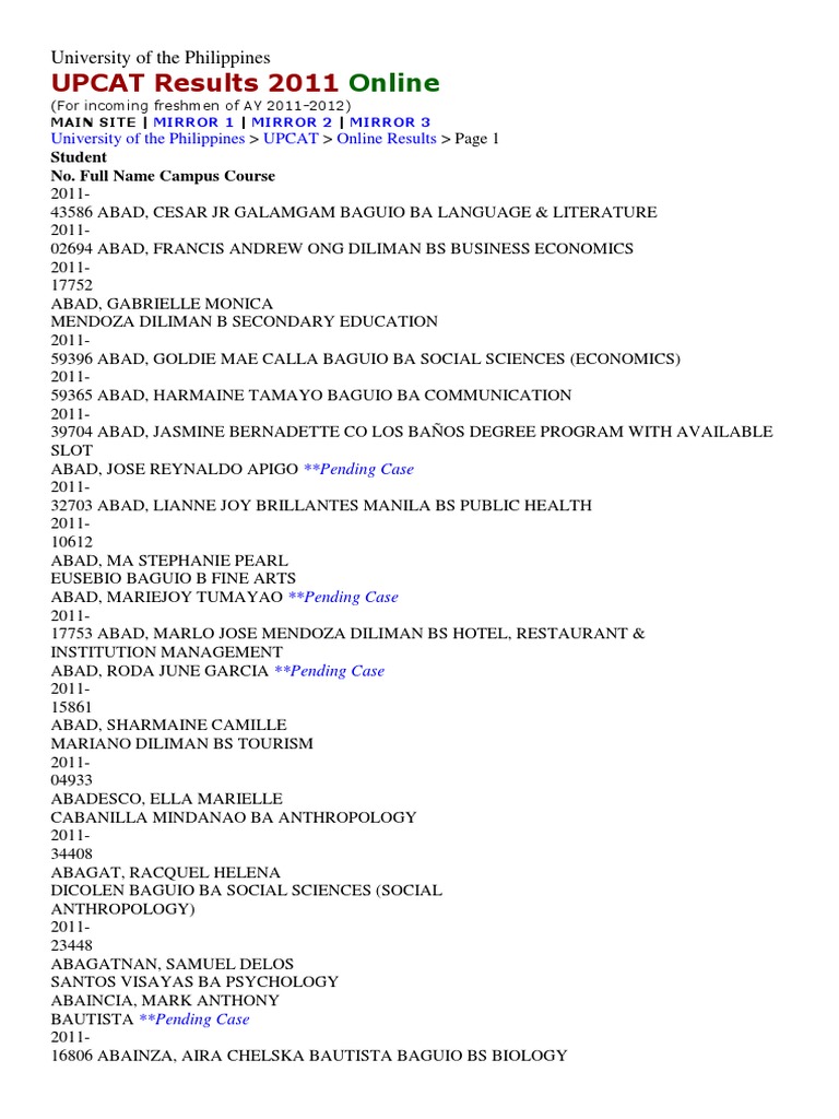 Upcat 2011 - A | PDF | University And College Admission | College