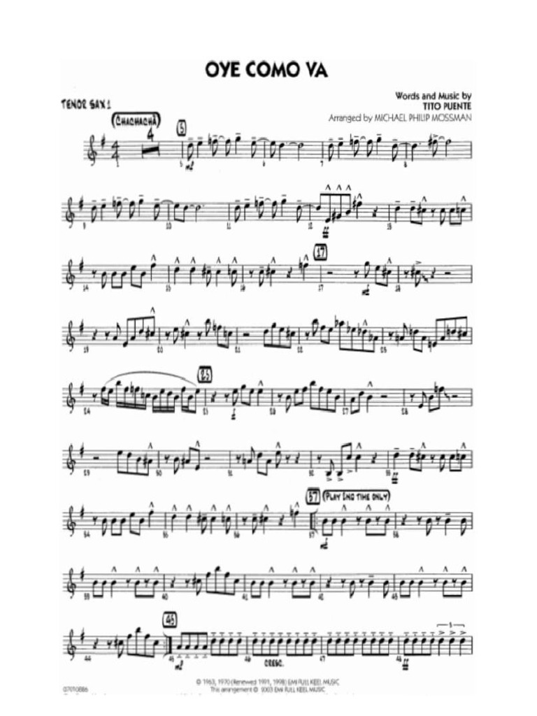 Sax Tenor Oye Como Va | PDF