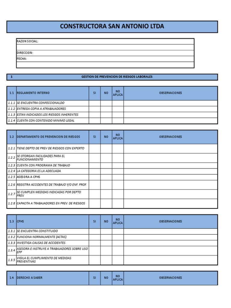 Check List Empresa | PDF | Seguridad y salud ocupacional | Relaciones ...