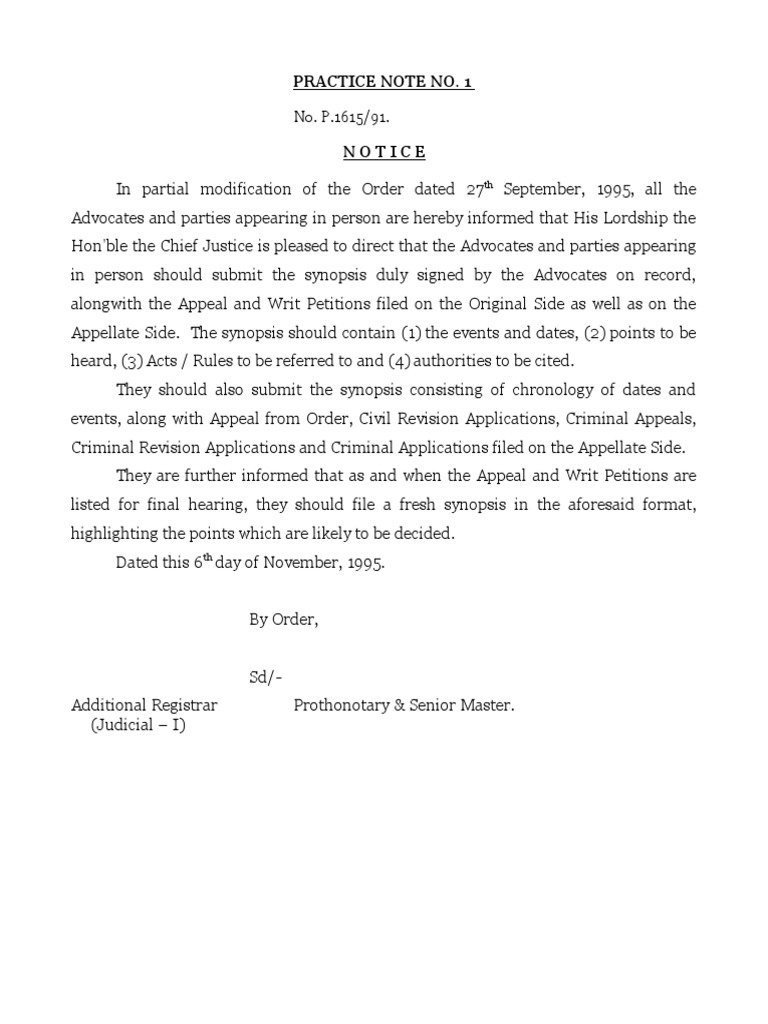 Bombay High Court Practice Notes Summary | PDF | Supreme Courts ...
