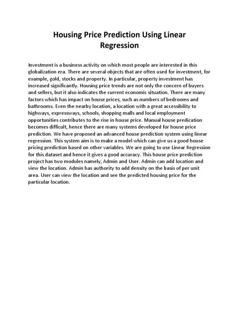 Housing Price Prediction Using Linear Regression | PDF | Prediction ...