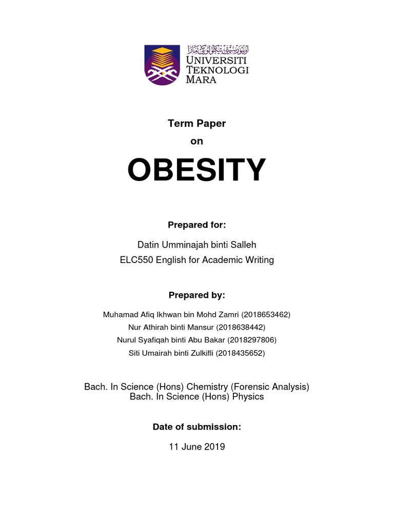 Obesity: Term Paper On | PDF | Coronary Artery Disease | Obesity