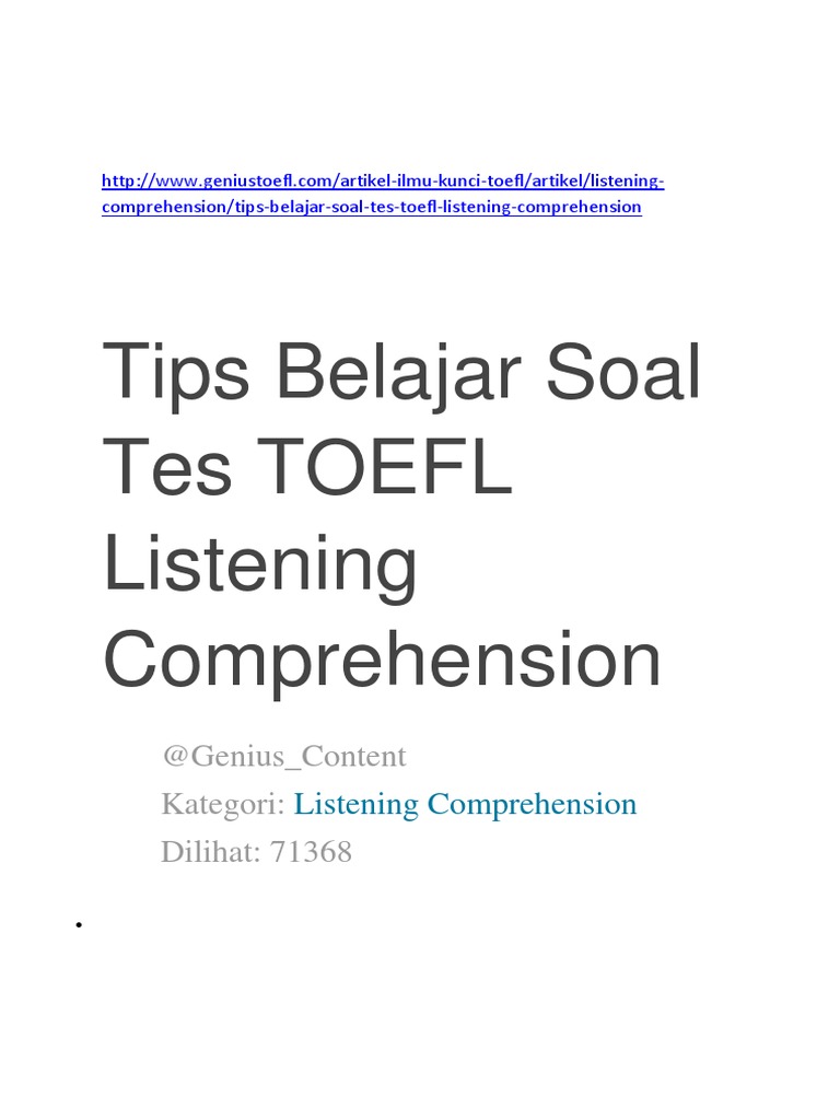 Contoh Rujukan TOEFL Untuk Mendalami Test | PDF
