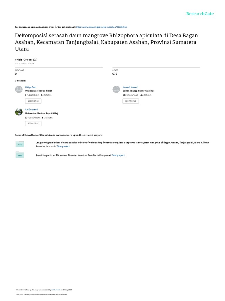 Dekomposisi Daun Mangrove Rhizophora | PDF | Natural Materials | Habitat