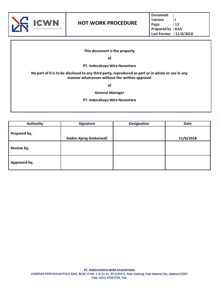 Hot Work Procedure | PDF | Welding | Construction