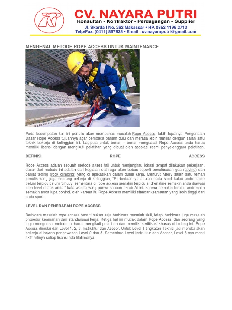 Pengenalan Metode Rope Access Ketinggian | PDF