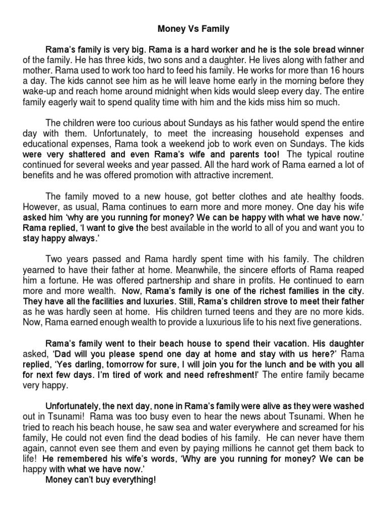 Money Vs Family | PDF