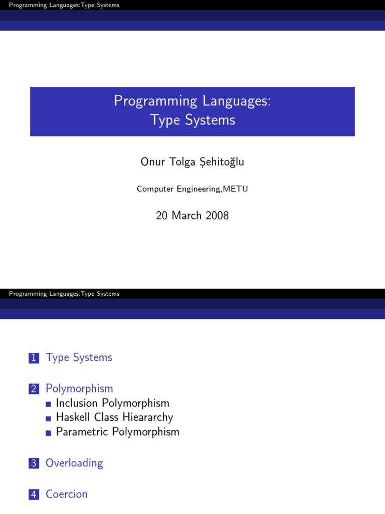 Programming Languages: Type Systems: Onur Tolga S Ehito Glu | PDF ...
