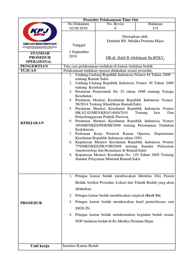 Prosedur Time Out Operasi RS | PDF | Teknologi & Rekayasa