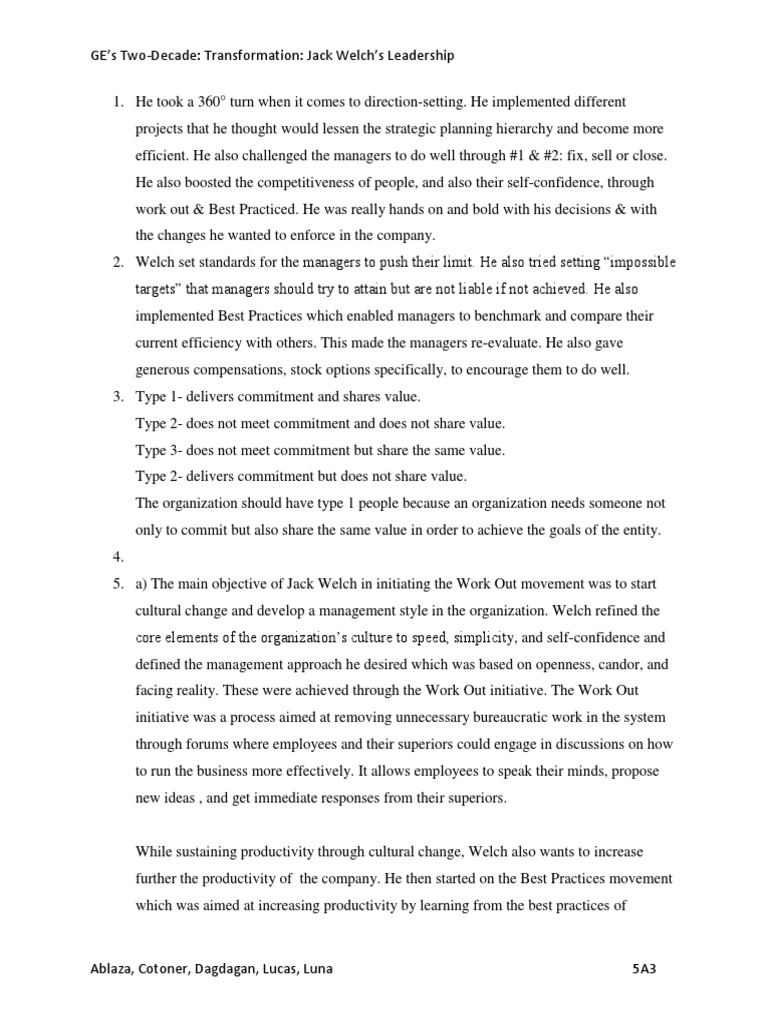 GE's Two-Decade: Transformation: Jack Welch's Leadership | PDF | Leadership | Economies