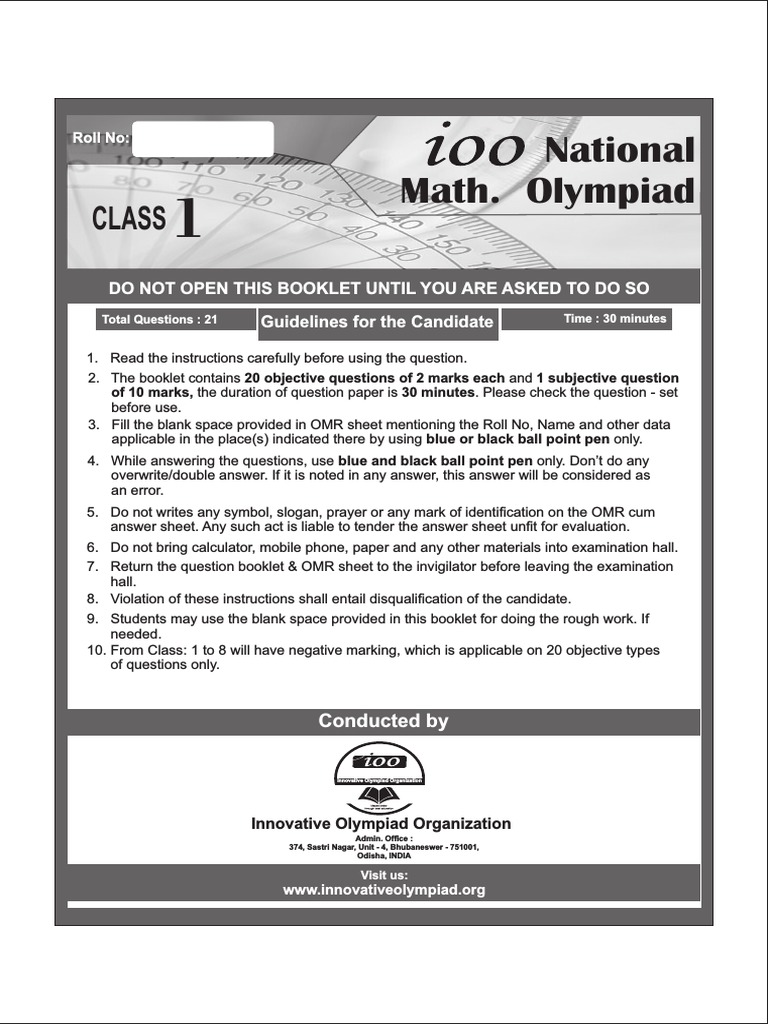 National Math. Olympiad: Class | PDF | Kilogram | Teaching Mathematics