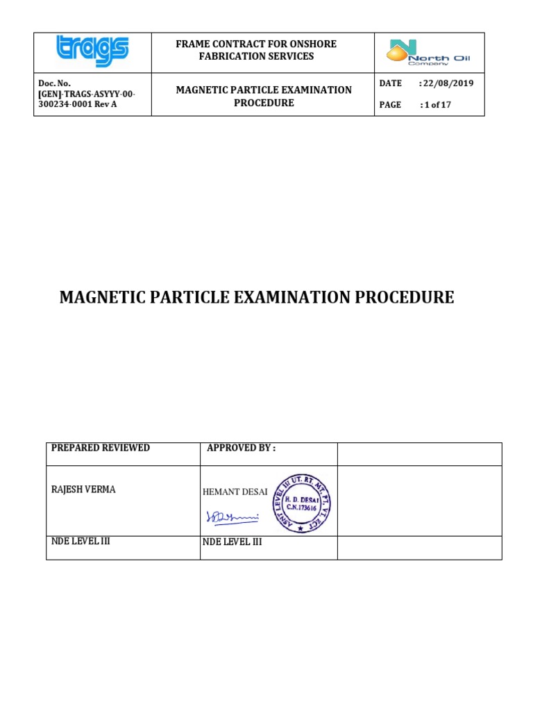 Magnetic Particle Examination Procedure | PDF