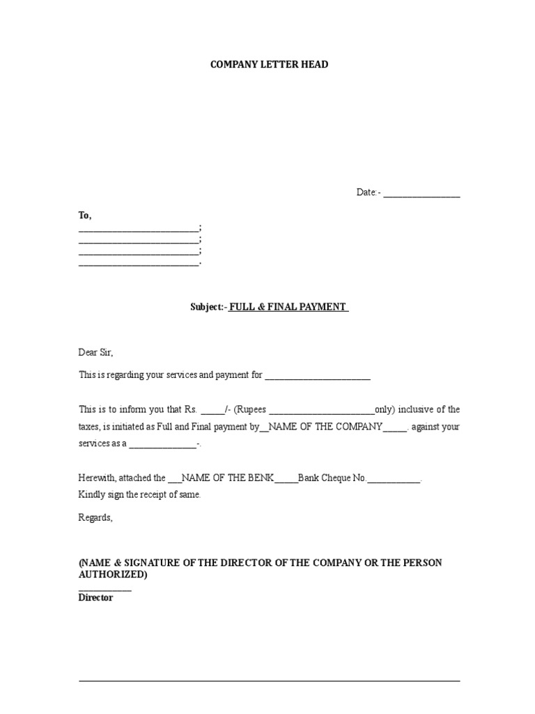 Proforma Full and Final Payment Format | PDF | Finance & Money Management