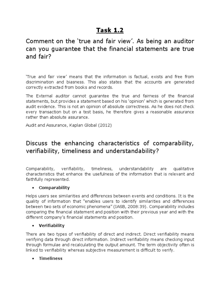 Comment On The True and Fair View'. As Being An Auditor Can You ...
