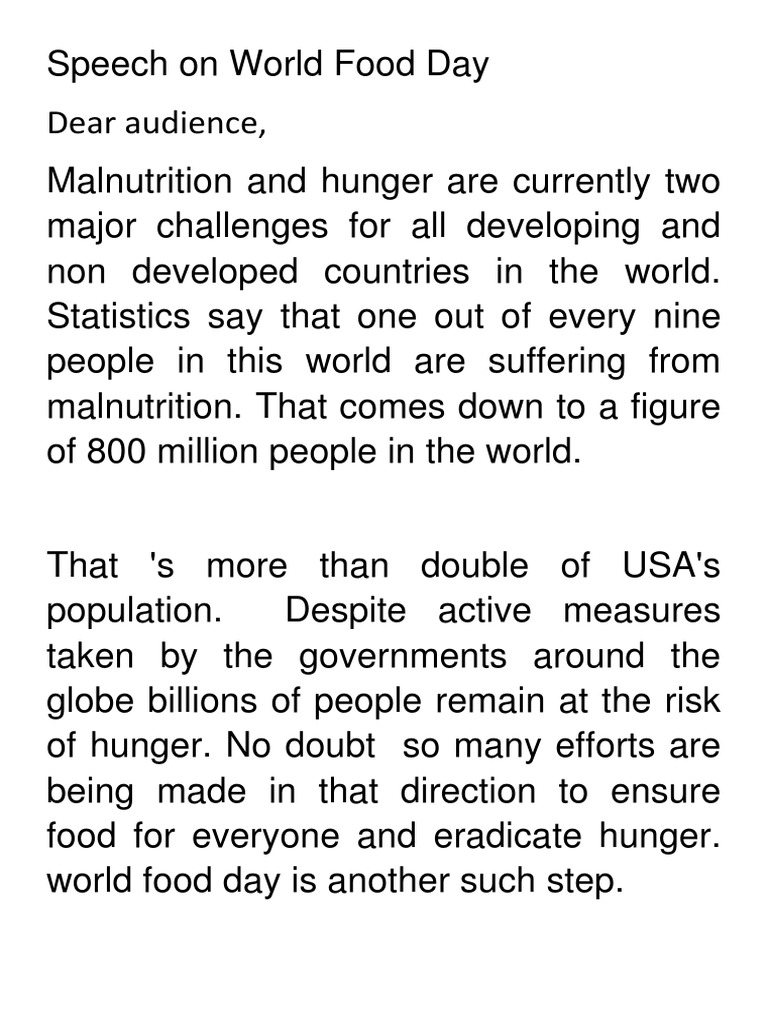 World Food Day Speech | PDF | Malnutrition | Hunger