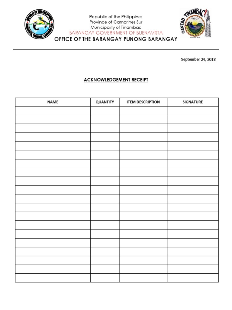 Acknowledgement Receipt Template | PDF