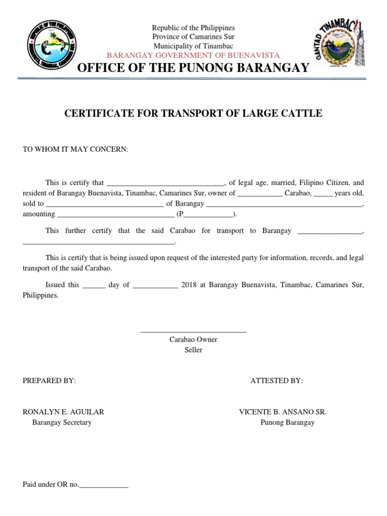 Certificate of Transport | PDF