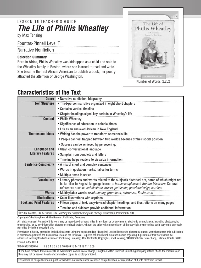 The Life of Phillis Wheatley | PDF | Reading Comprehension | Semiotics