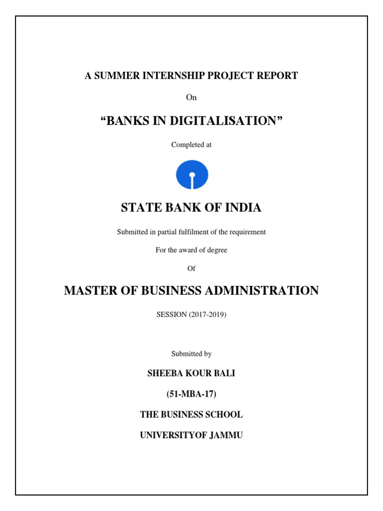 Summer Internship Sbi | PDF | Banks | Automated Teller Machine