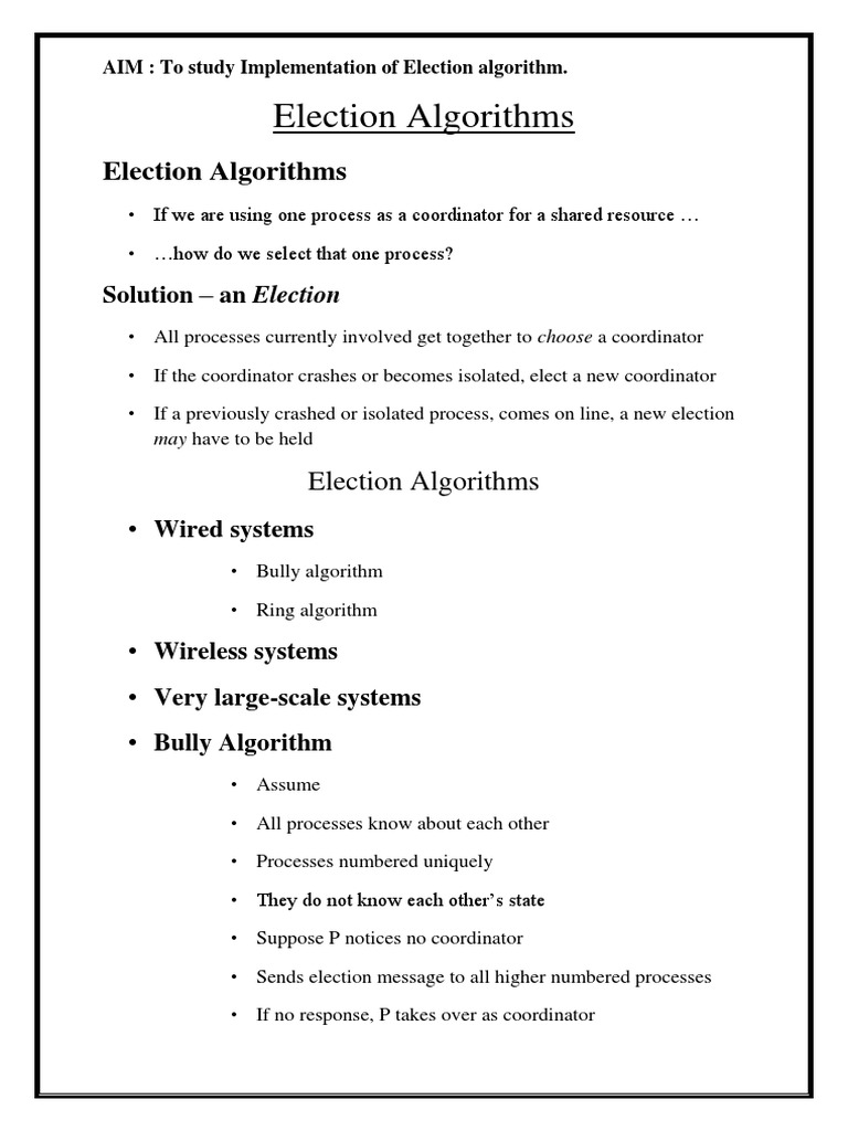 Implement Election Algorithms Pdf Distributed Computing Computer