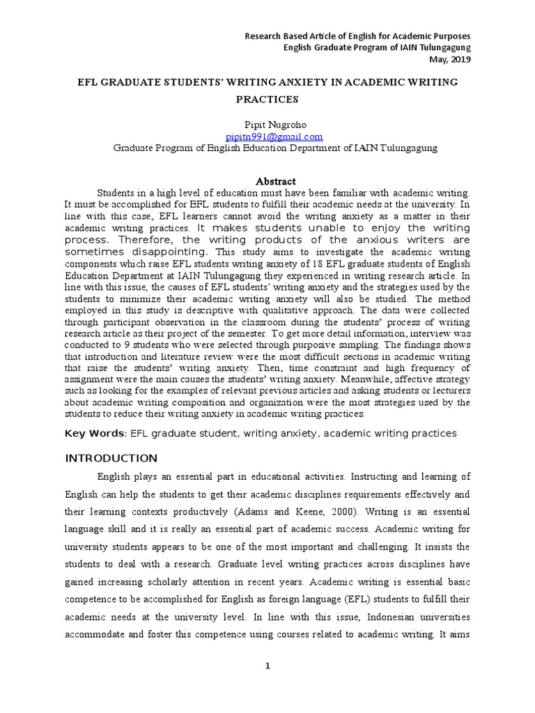Mini Research Article On Students' Writing Anxiety | Download Free PDF ...